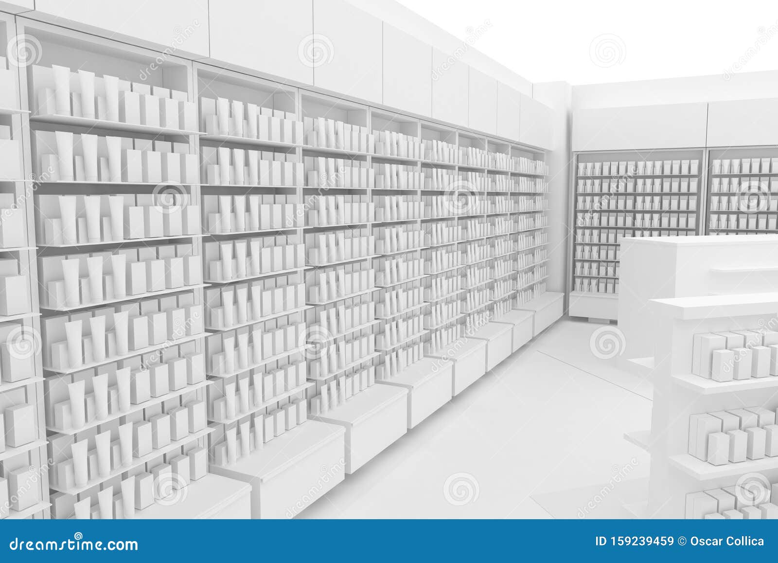 3D Illustration Rendering. Clean Pharmacy Views on White Backgorund for ...