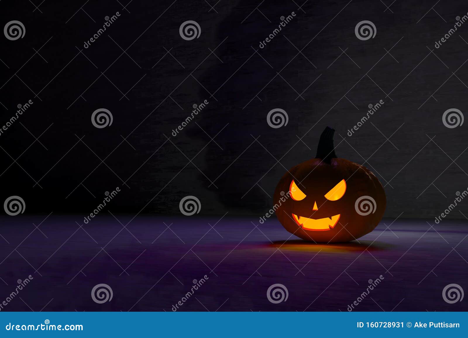 3D Illustration, 3D Rendering, the Head of a Scary Demon Pumpkin in an ...
