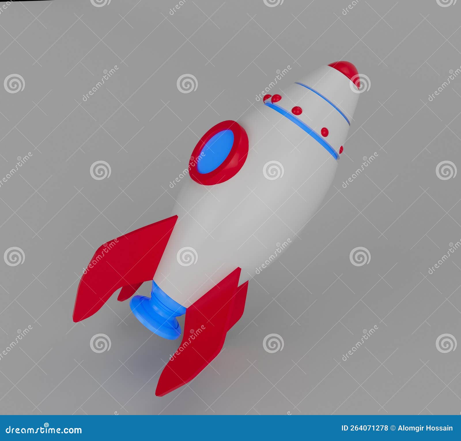 3d Illustration Rendering Minimal Spaceship Rocket Fly on White ...
