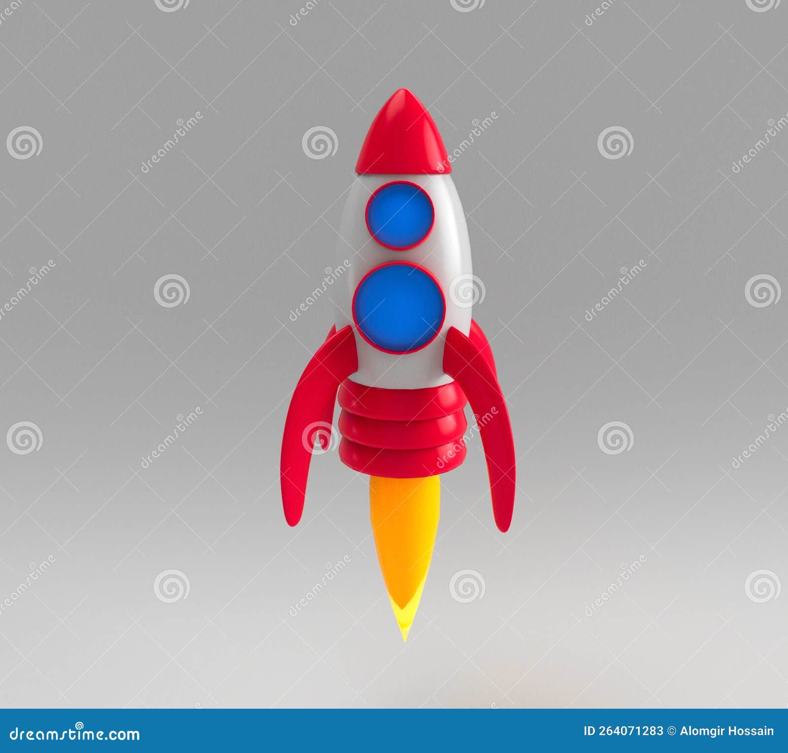 3d Illustration Rendering Minimal Spaceship Rocket Fly on White ...