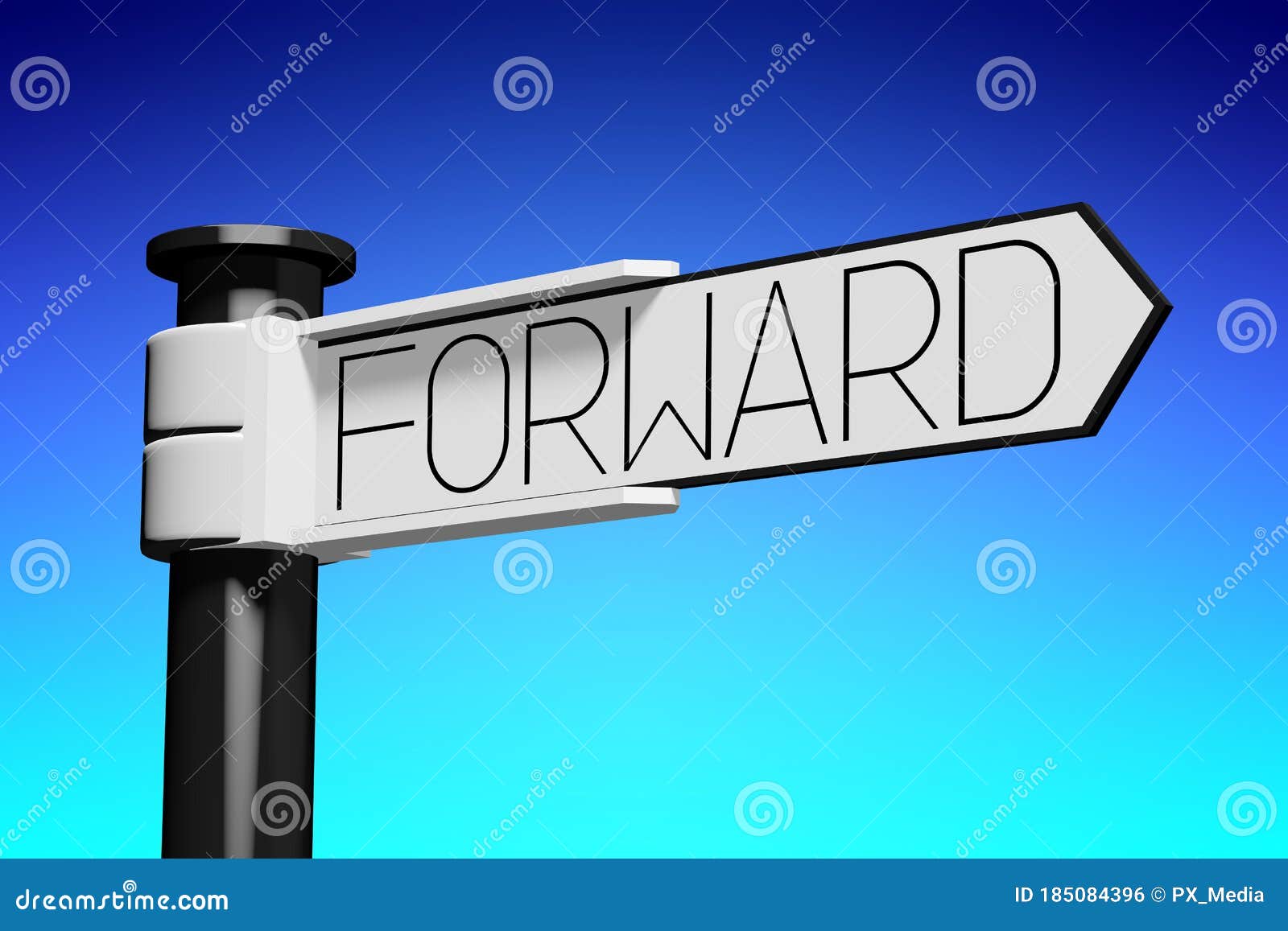 Forward - White Signpost with One Arrow, Abstract Blue Background Stock ...