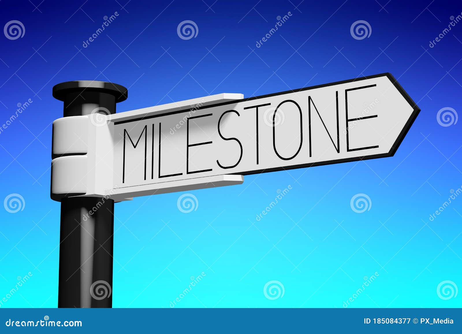 Milestone - White Signpost with One Arrow, Abstract Blue Background ...