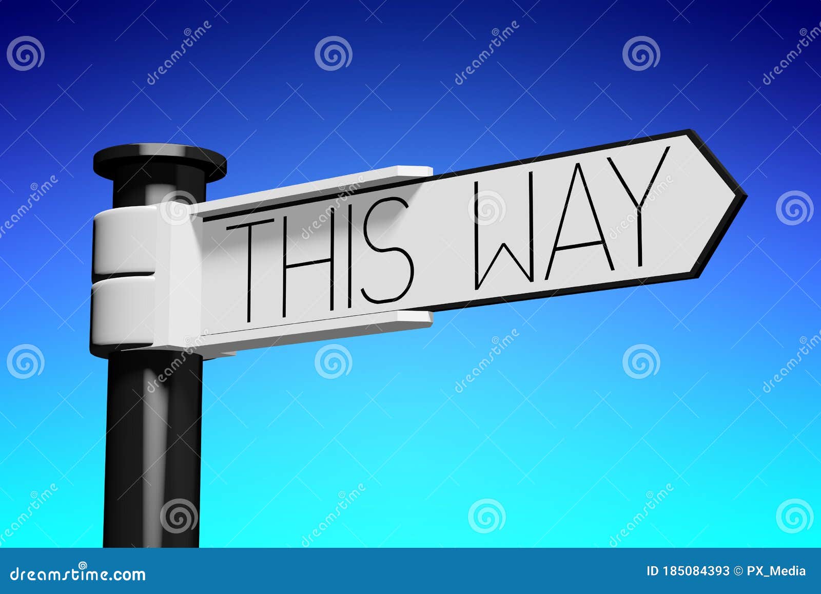 This Way - White Signpost with One Arrow, Abstract Blue Background ...