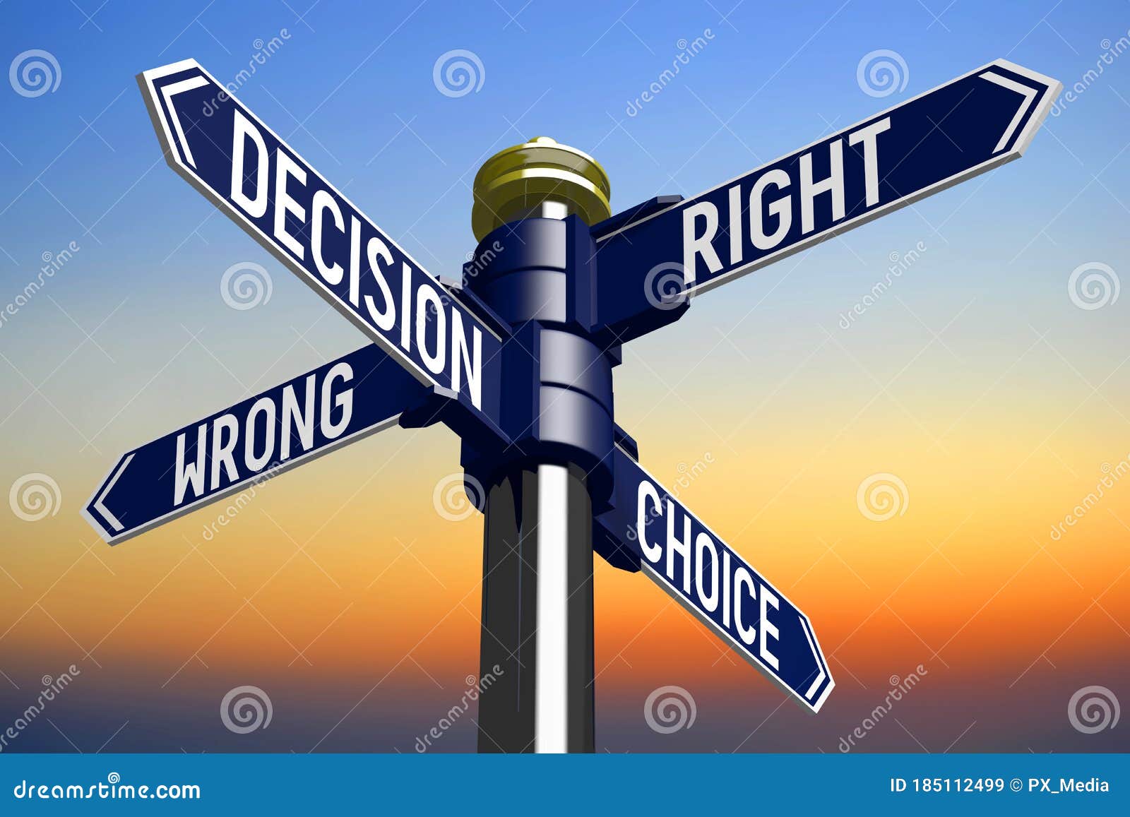 Right, Wrong, Decision, Choice - Signpost with Four Arrows Stock ...
