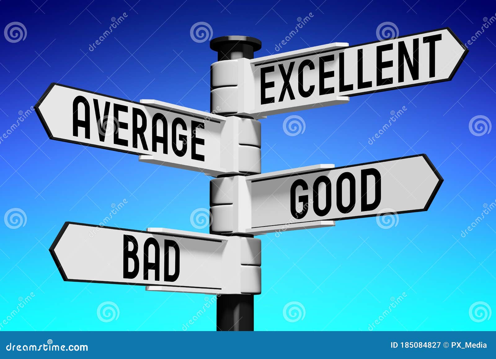 Excellent, Average, Good, Bad - Signpost with Four Arrows Stock ...