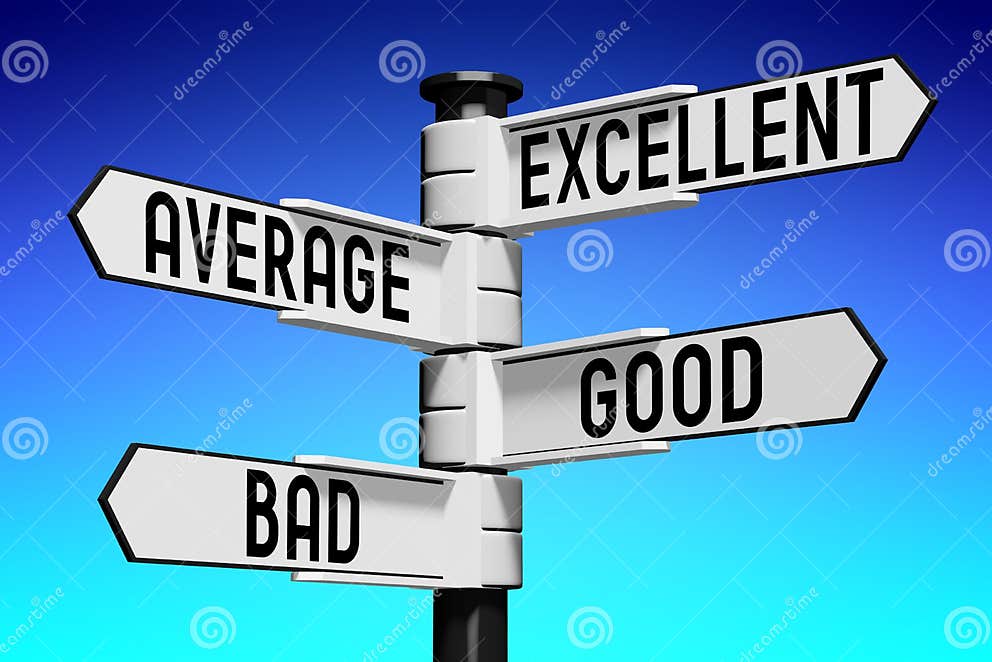Excellent, Average, Good, Bad - Signpost with Four Arrows Stock ...