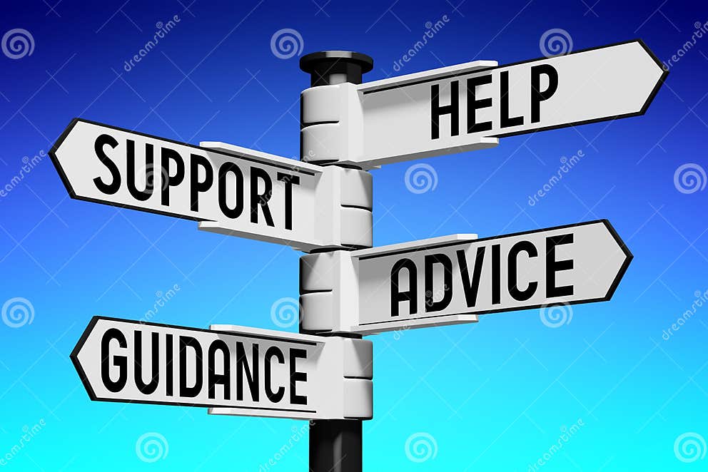 Help, Support, Advice, Guidance - Signpost with Four Arrows Stock ...