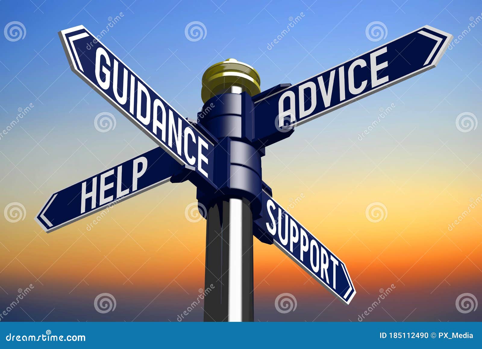 Help, Support, Advice, Guidance - Signpost with Four Arrows Stock ...