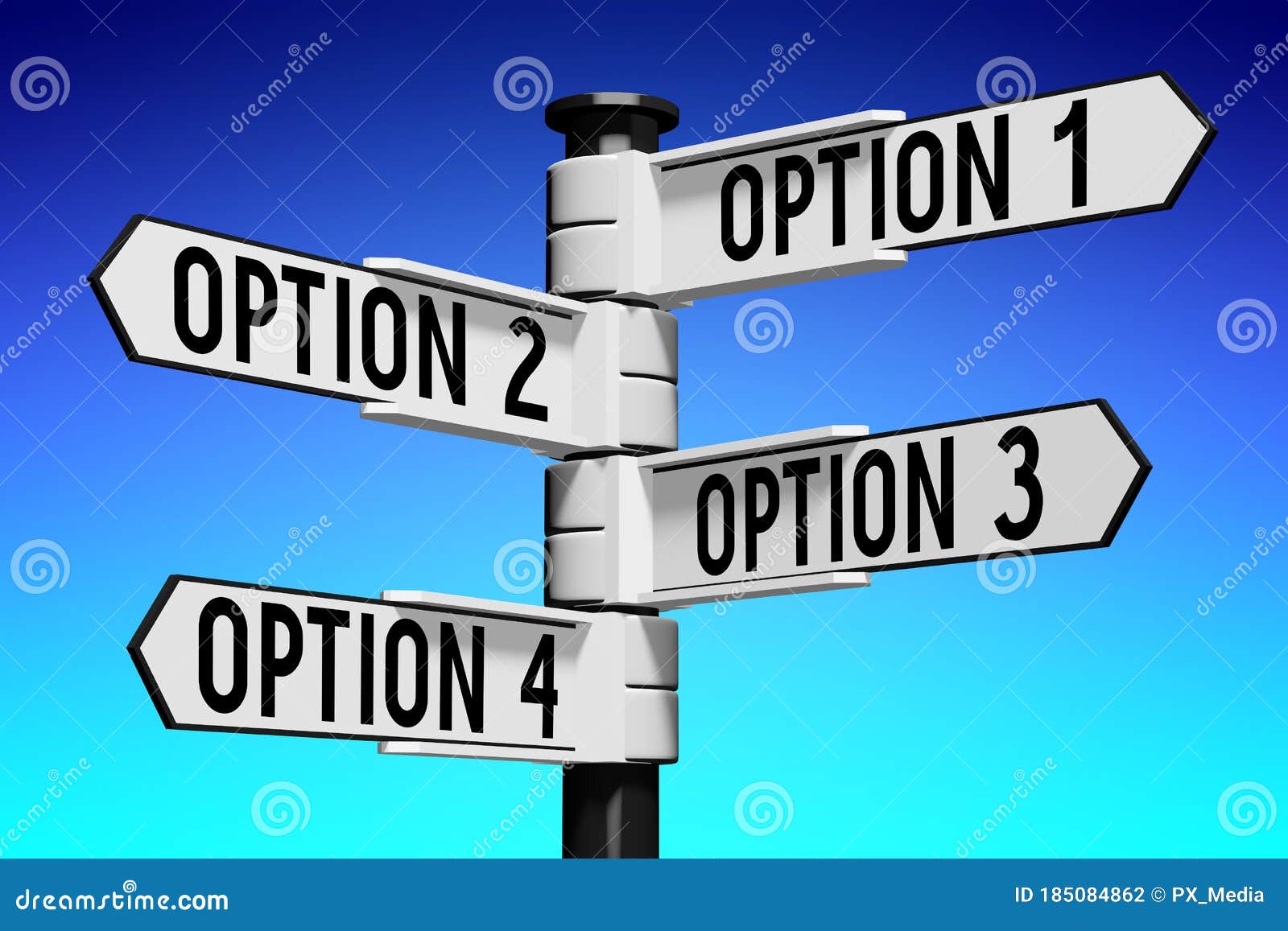 Option 1, Option 2, Option 3, Option 4 - Signpost with Four Arrows ...