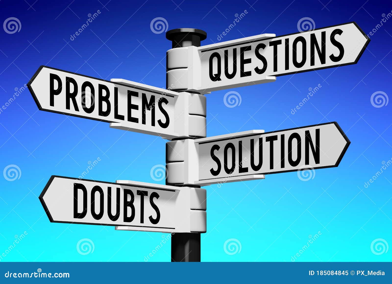 Questions, Problems, Solution, Doubts - Signpost with Four Arrows Stock ...