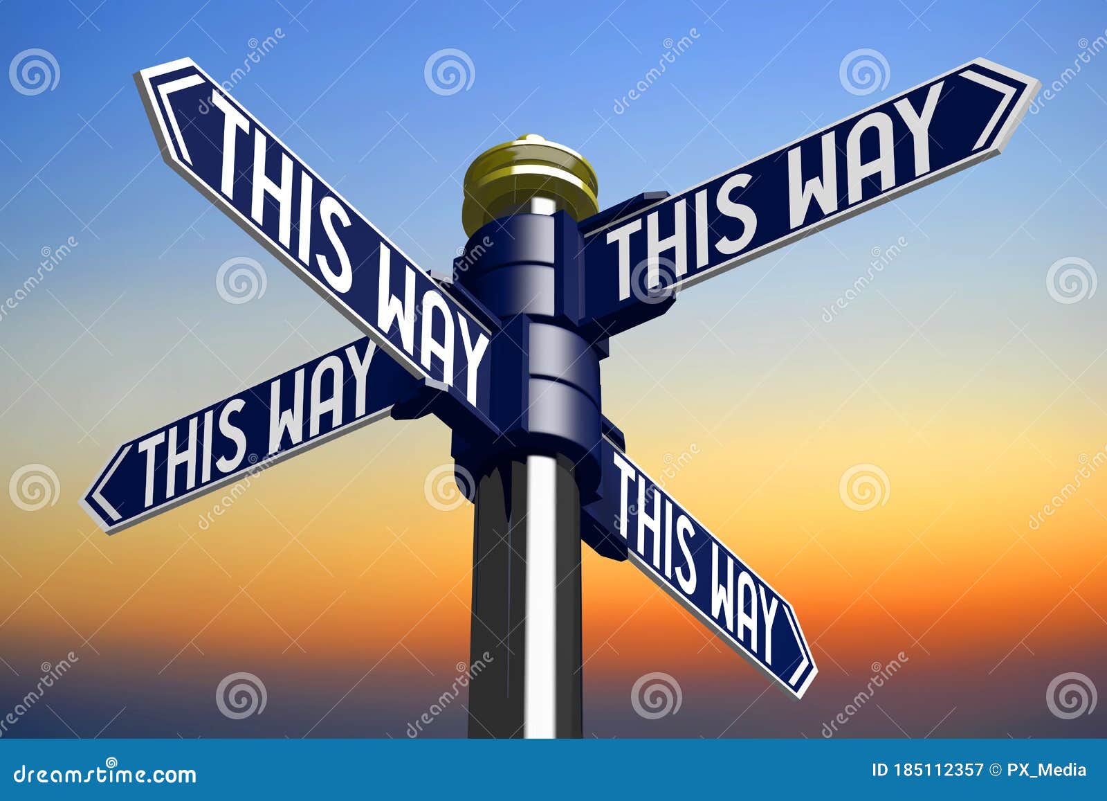 This Way Signpost - Signpost with Four Arrows Stock Illustration ...