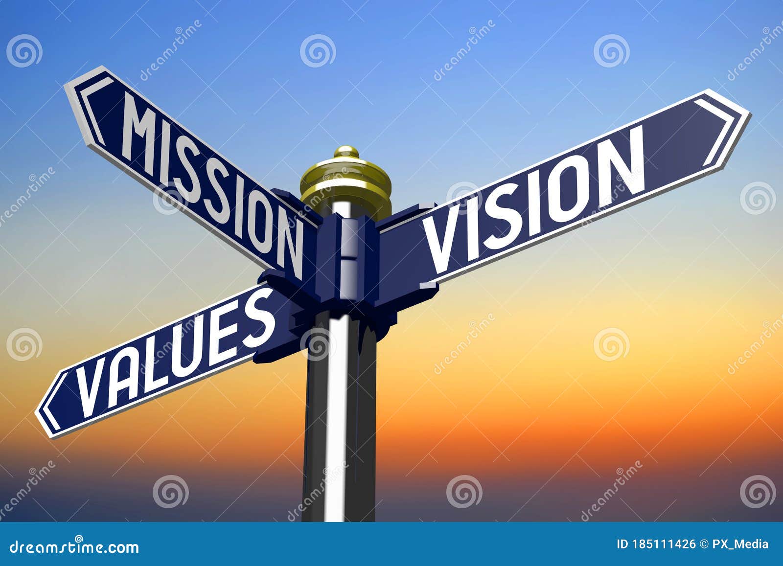 Vision, Mission, Values - Signpost with Three Arrows Stock Illustration ...