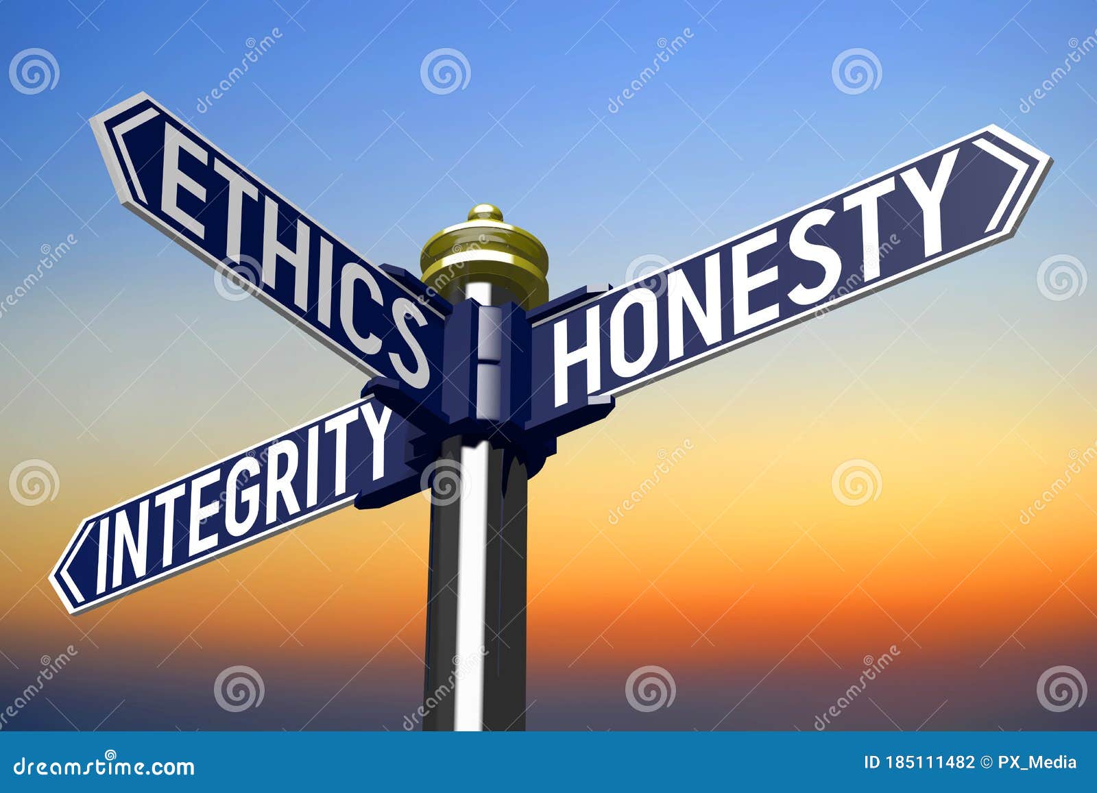 Integrity, Honesty, Ethics - Signpost with Three Arrows, Sunset Sky ...