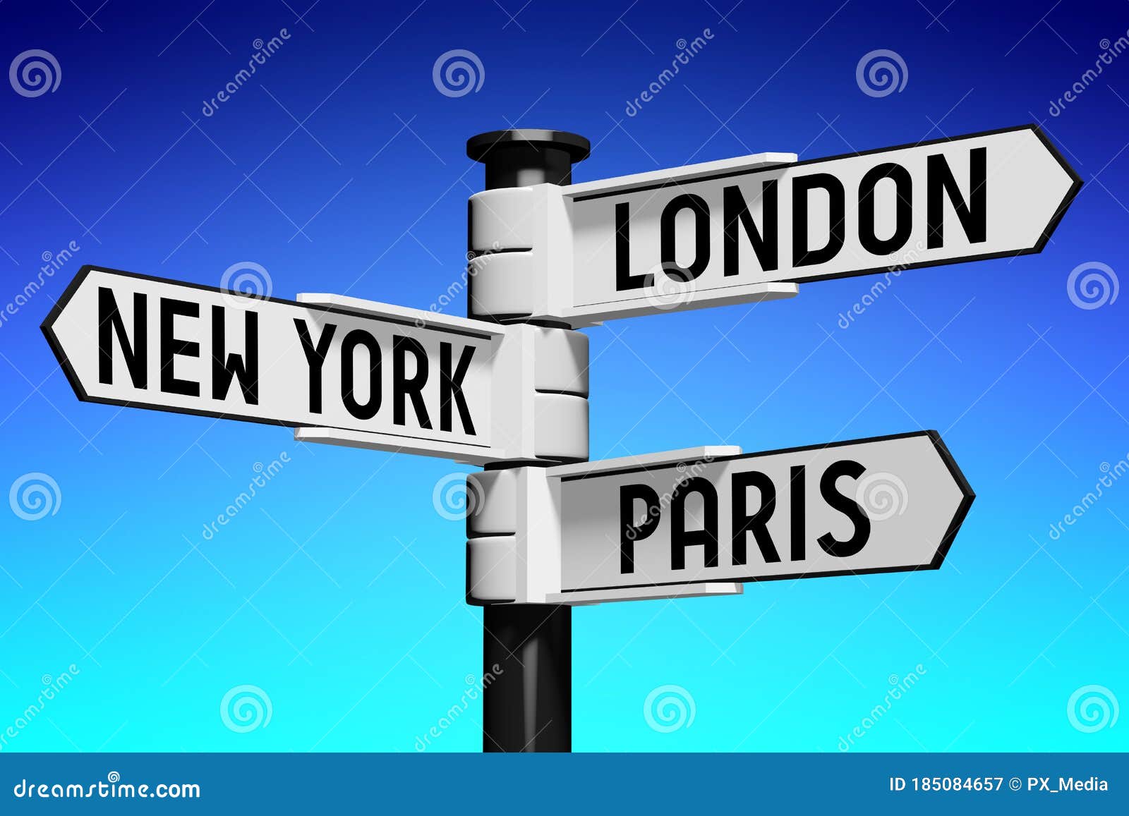 London, New York, Paris - Travel Concept - Signpost with Three Arrows ...