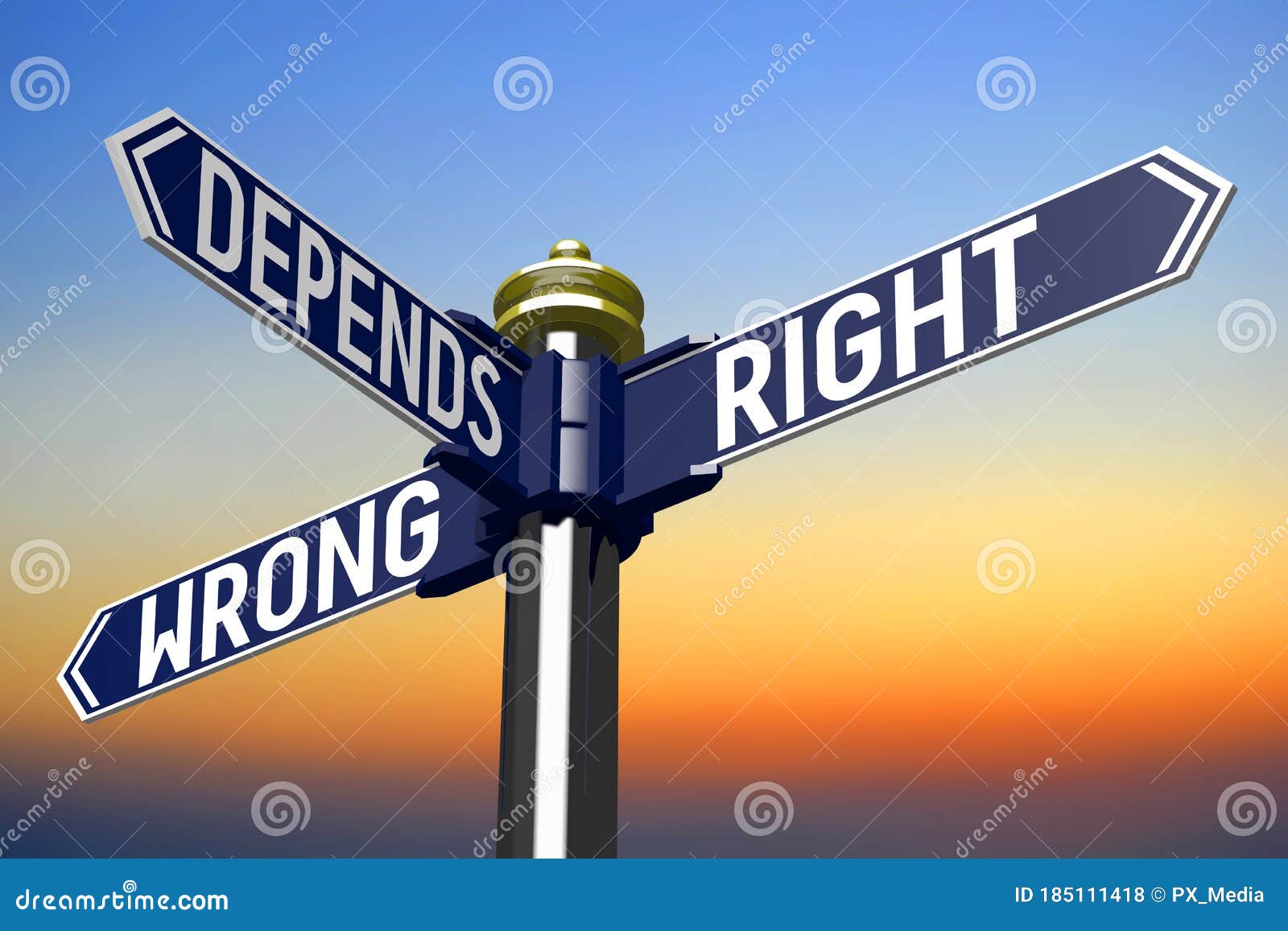 Right, Wrong, Depends - Signpost with Three Arrows Stock Illustration ...