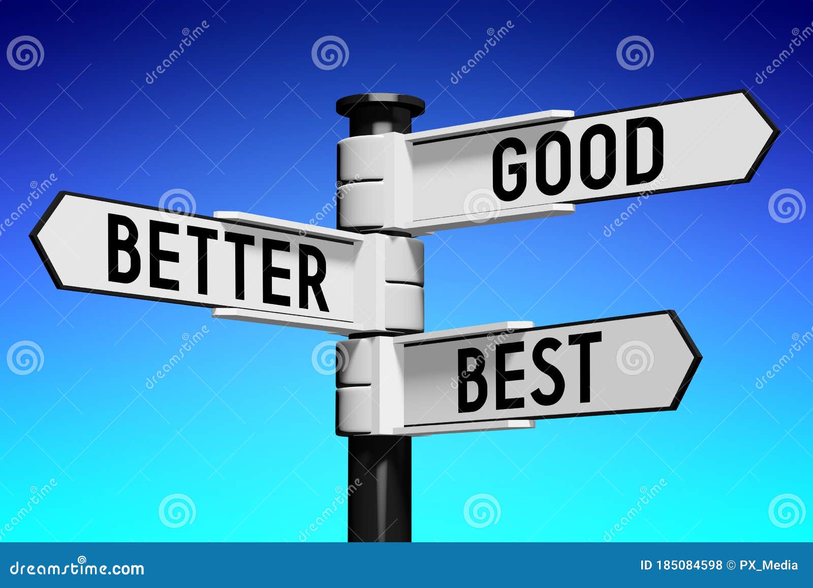 Good, Better, Best Concept - Signpost with Three Arrows Stock ...
