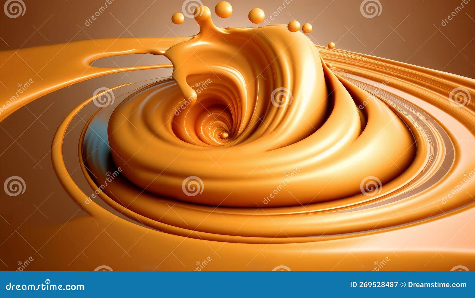 3D Illustration or Rendering of a Spiral Splash of Caramel Stock ...