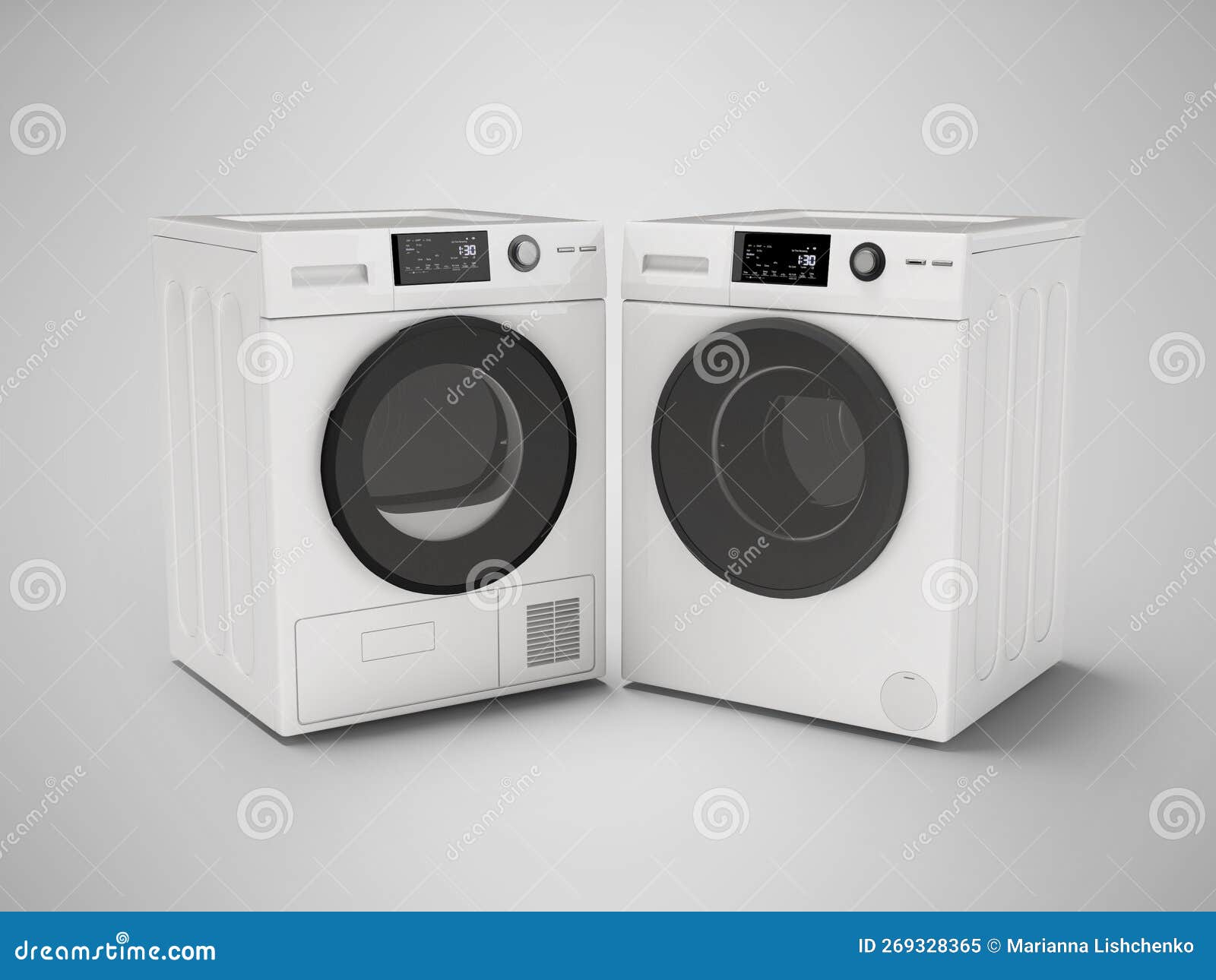 3d Illustration of Washing Machine with Straight Drum and Clothes Dryer ...