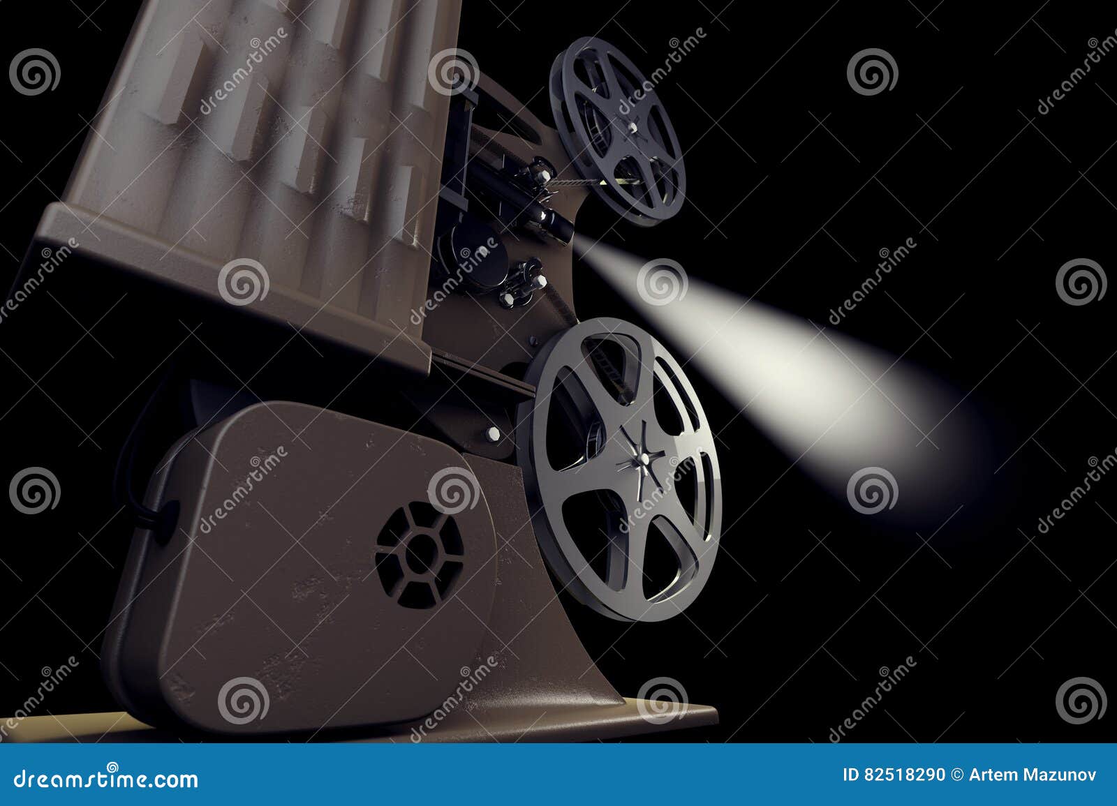3D Illustration of Retro Film Projector with Light Beam Stock ...