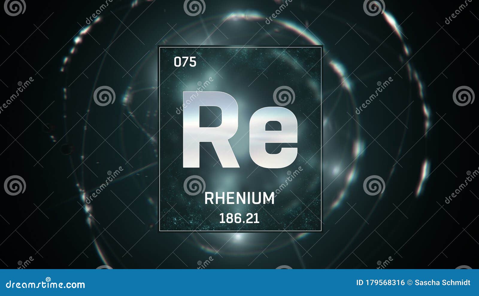 Rhenium As Element 75 of the Periodic Table 3D Illustration on Green ...