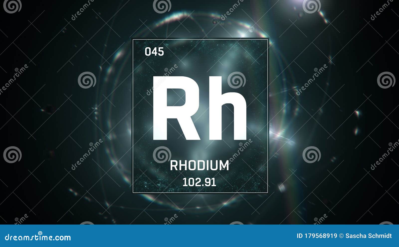 Rhodium As Element 45 of the Periodic Table 3D Illustration on Green ...
