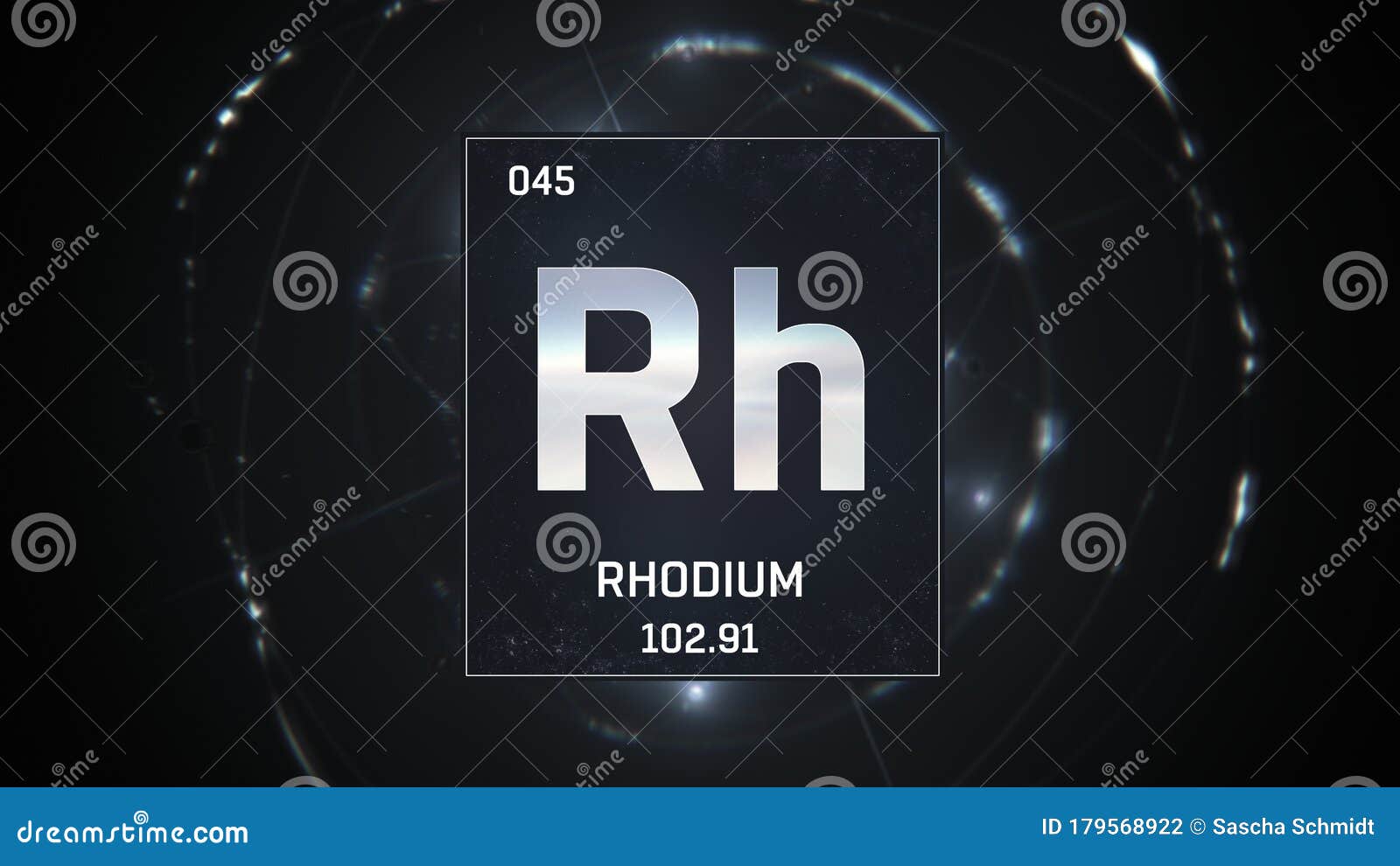 Rhodium As Element 45 of the Periodic Table 3D Illustration on Silver ...