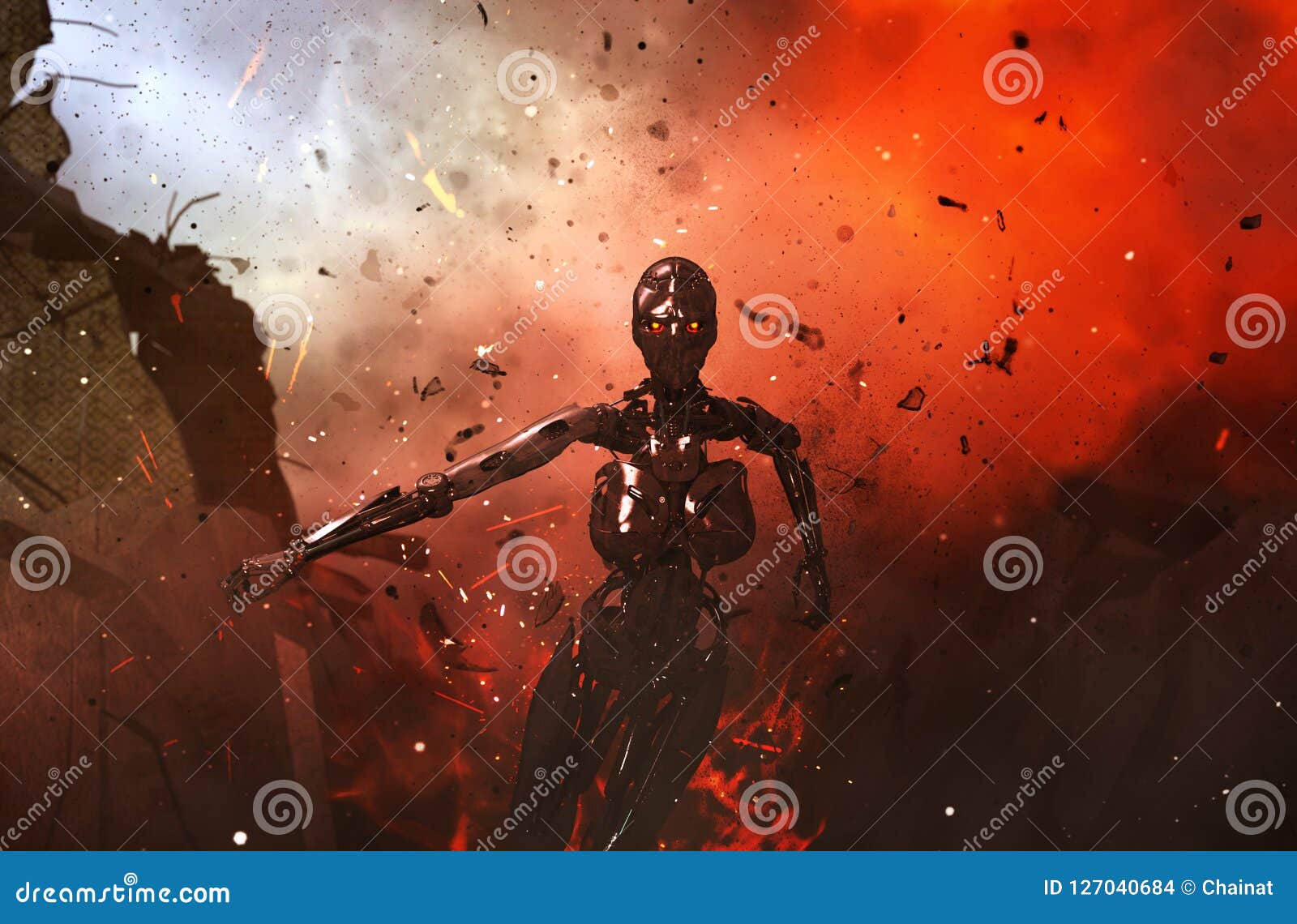 Robot battle stock illustration. Illustration of modern - 127040684