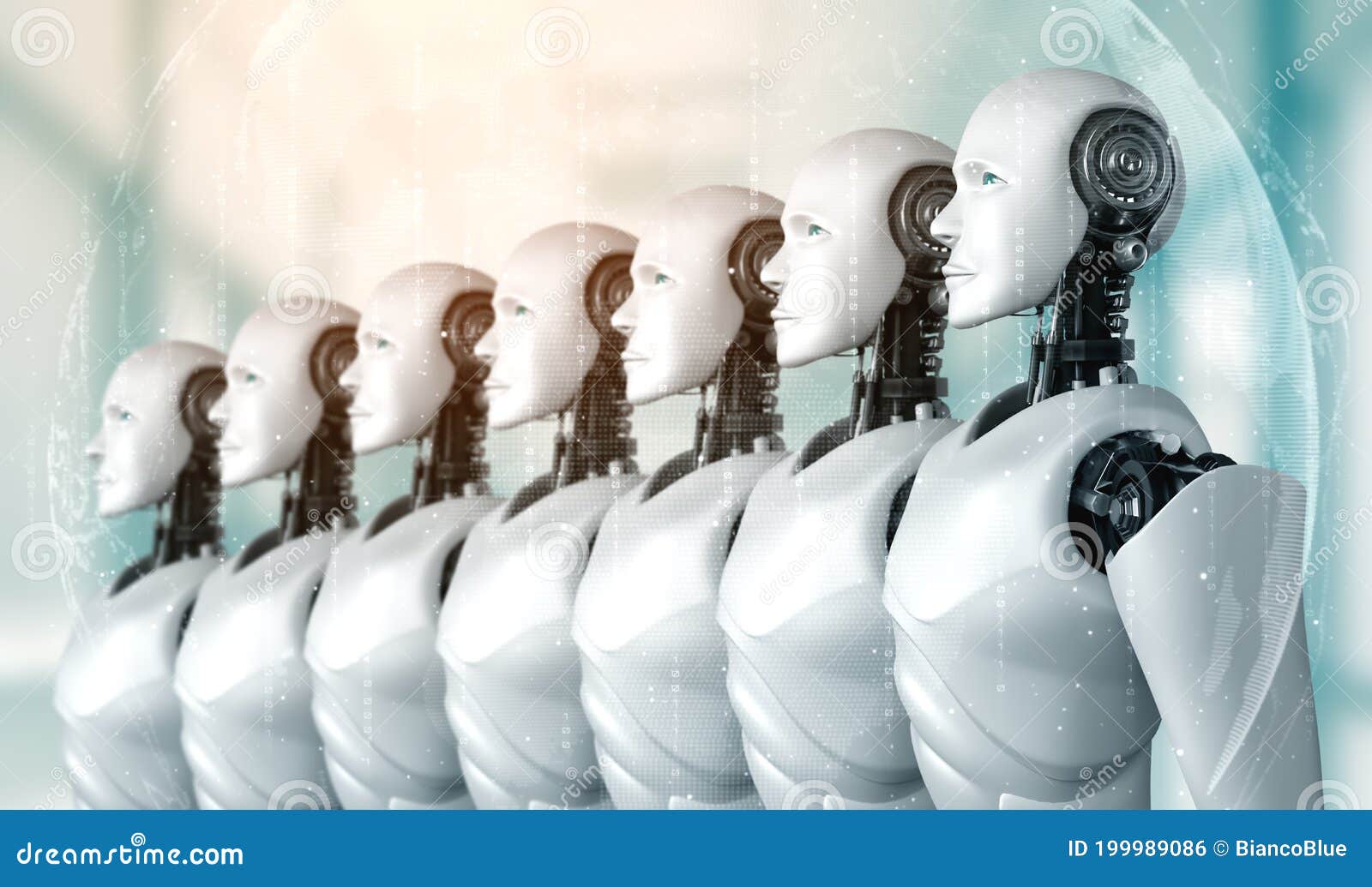 Robot Humanoid Cleaning Room With Vacuum Cleaner . Woman Sitting On The ...