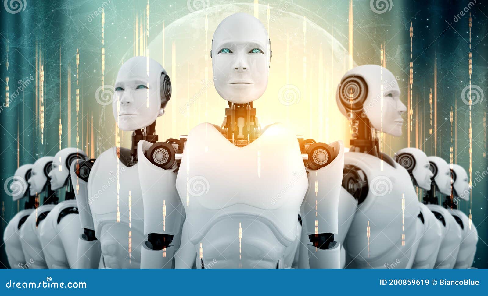3D Illustration of Robot Humanoid Group Stock Illustration ...