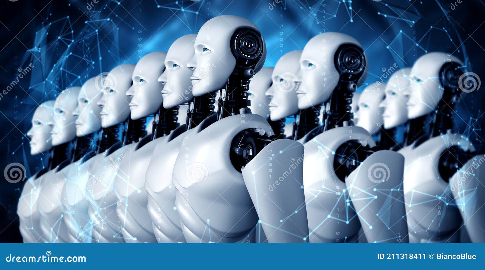 3D Illustration of Robot Humanoid Group Stock Illustration ...