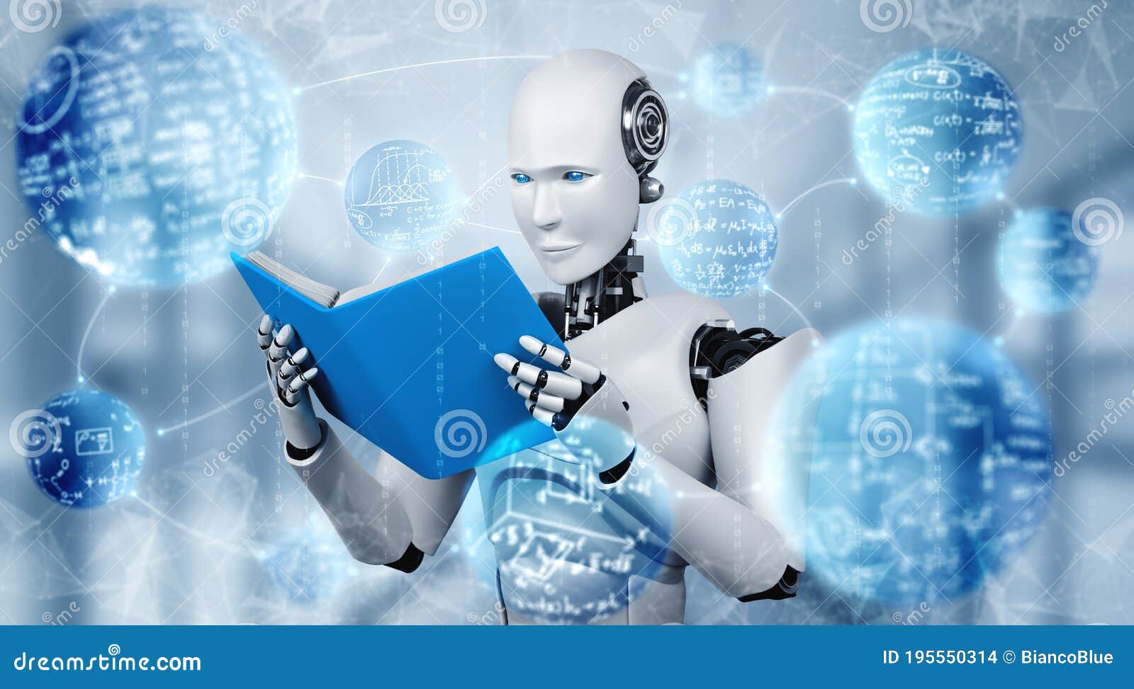 3D Illustration of Robot Humanoid Reading Book Stock Illustration ...