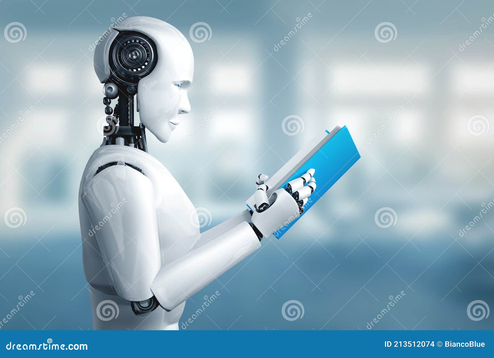 3D Illustration of Robot Humanoid Reading Book Stock Illustration ...