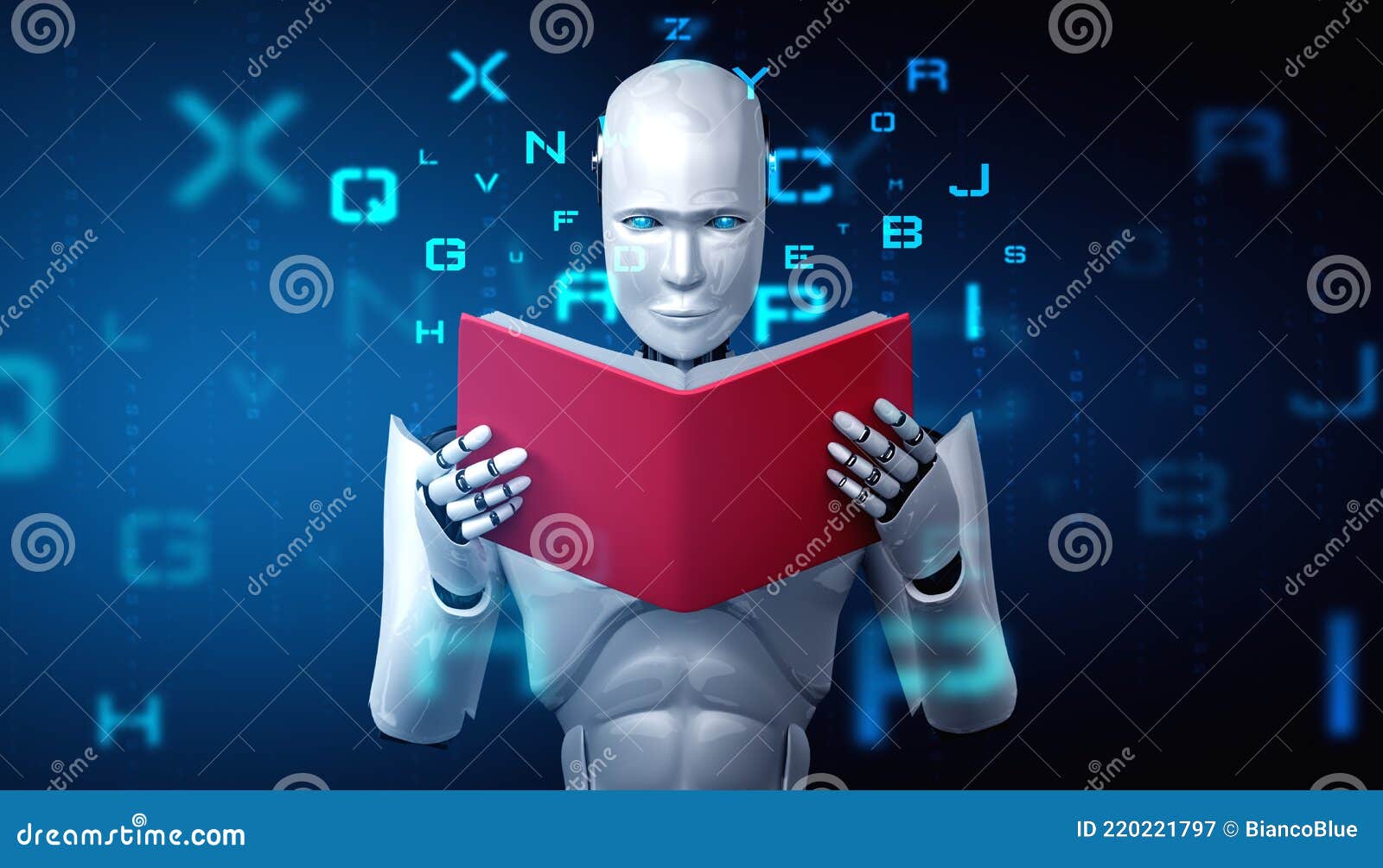 3D Illustration of Robot Humanoid Reading Book Stock Illustration ...