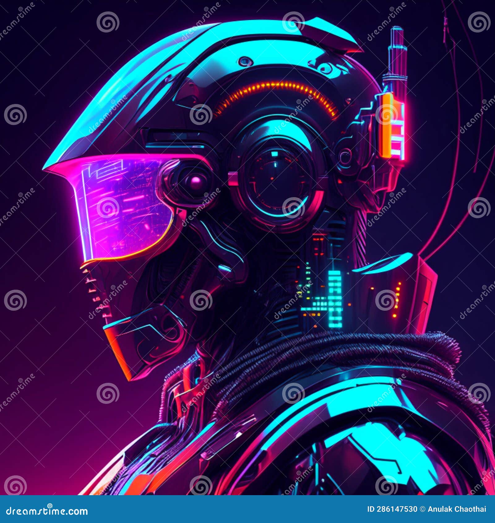 3d Illustration of a Robot in Neon Light. 3d Rendering AI Generated ...