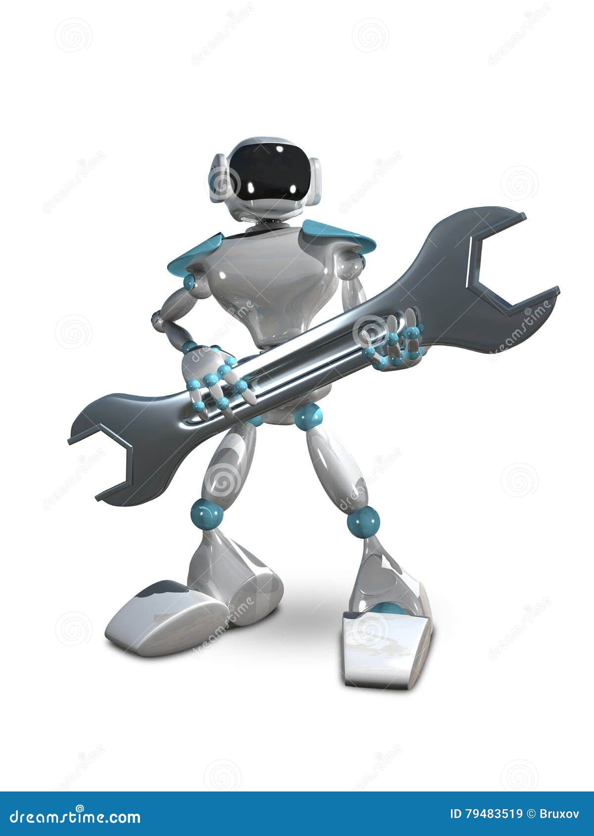 3D Illustration of Robot with Wrench Stock Image - Illustration of ...