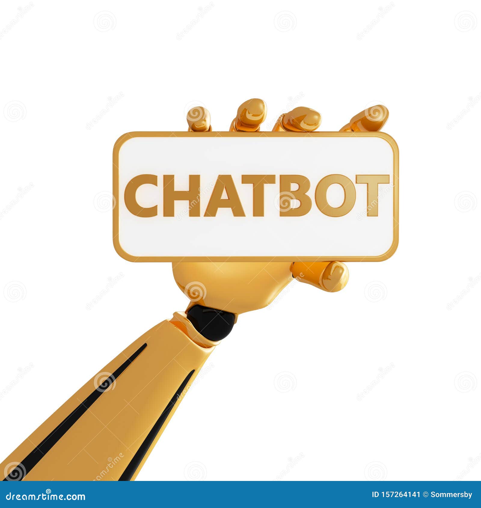3D Illustration of Robotic Hand with Chatbot Plate Isolated on White ...