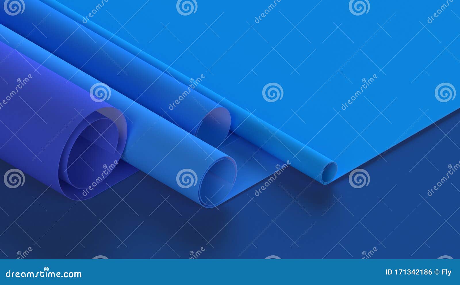 3d Illustration of Rolled Blue Papers Stock Illustration - Illustration ...