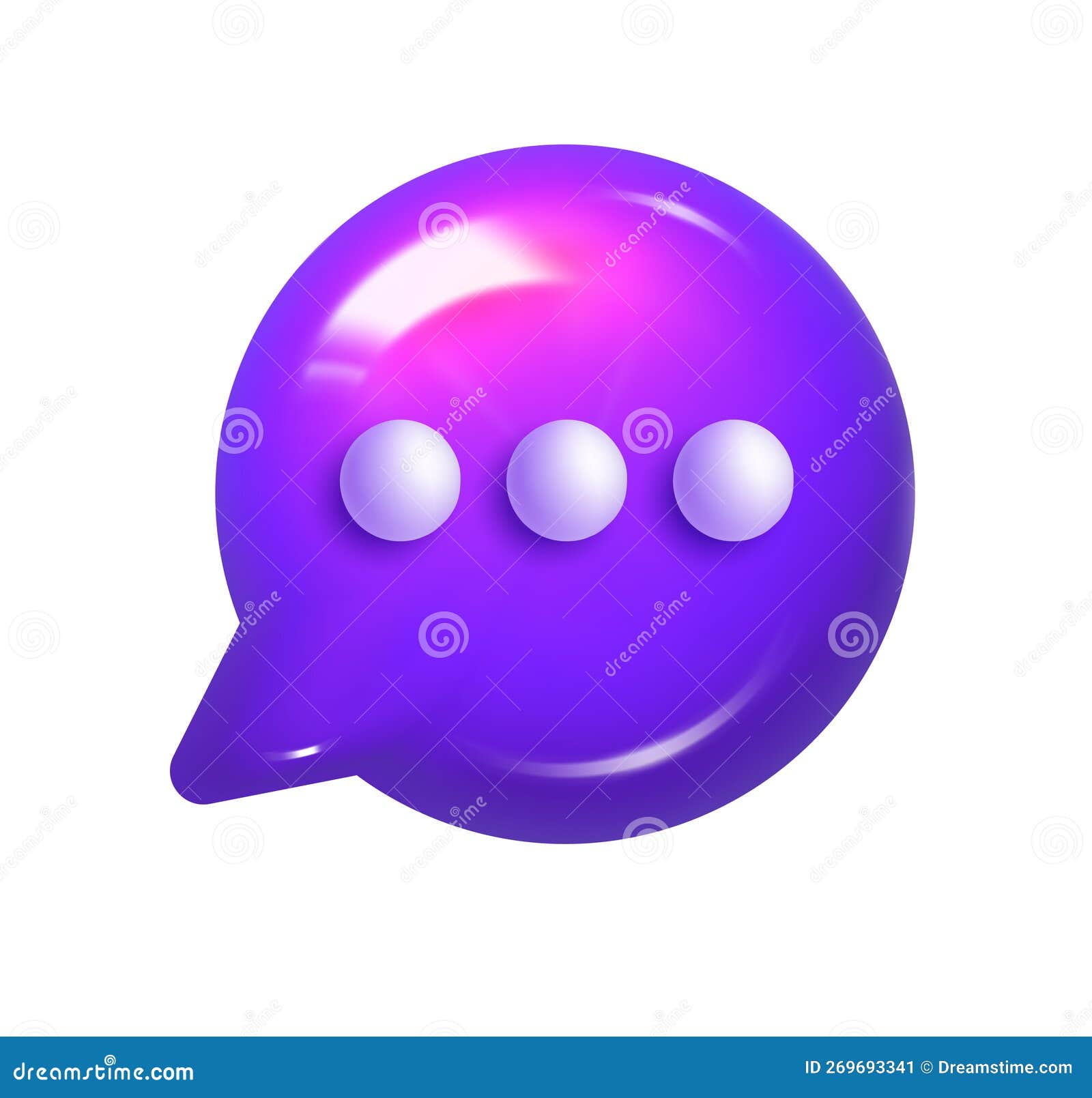 3d Illustration of Round Lilac Realistic Speech Bubble Icon with Three ...