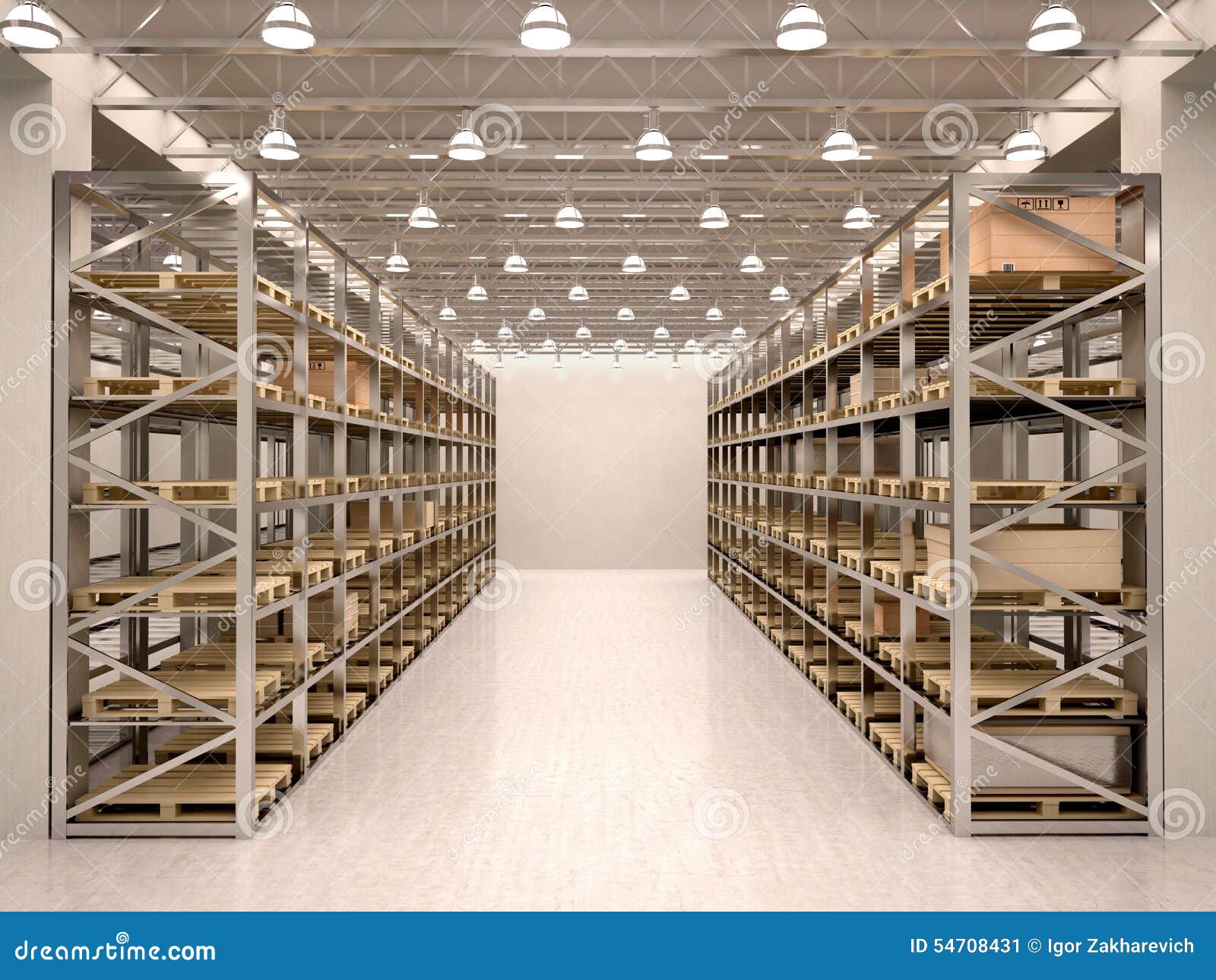 3d Illustration of Rows of Shelves with Boxes Stock Illustration ...