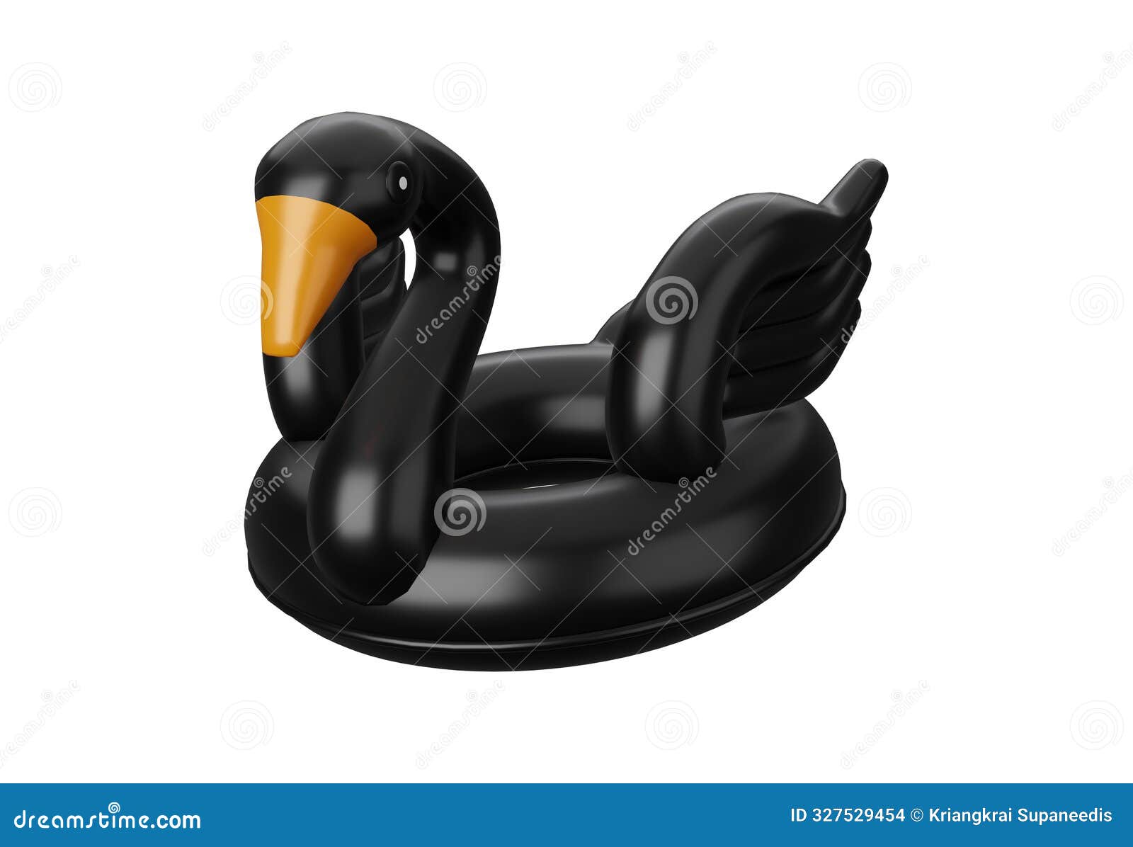 3D Illustration Rubber Swimming Ring in Shape of Black Swan Isolated on ...