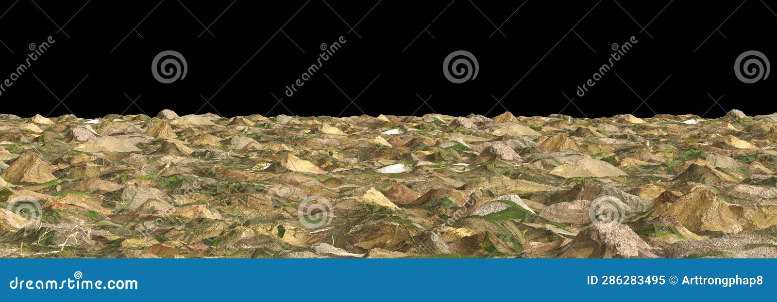 3d Illustration of Rubble Surface Texture with Grass Perspective View ...