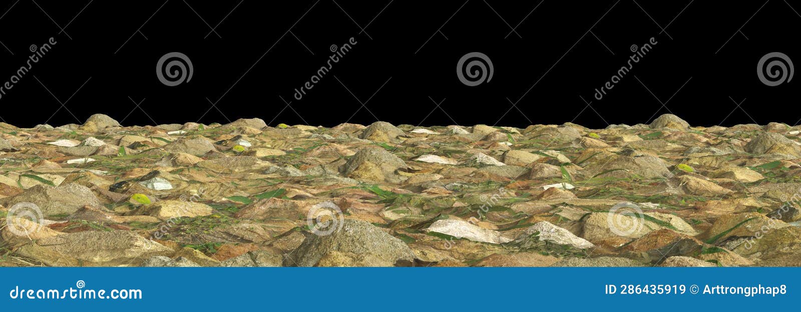 3d Illustration of Rubble Surface Texture with Grass Perspective View ...