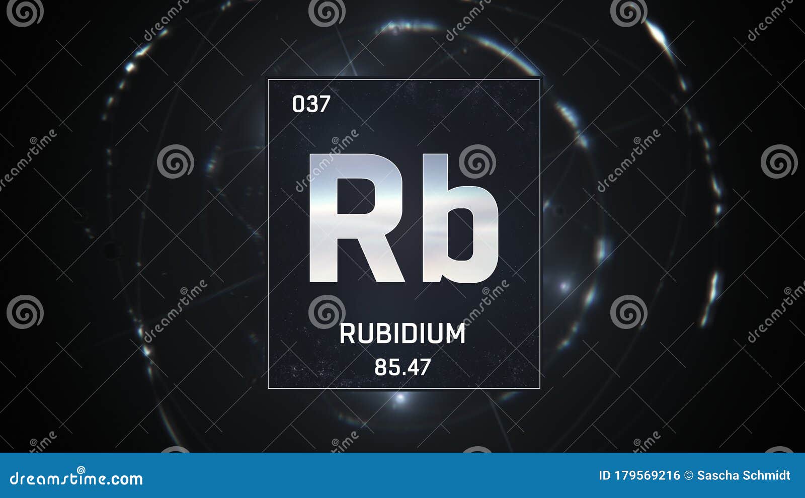 Rubidium As Element 37 Of The Periodic Table 3D Illustration On Silver ...