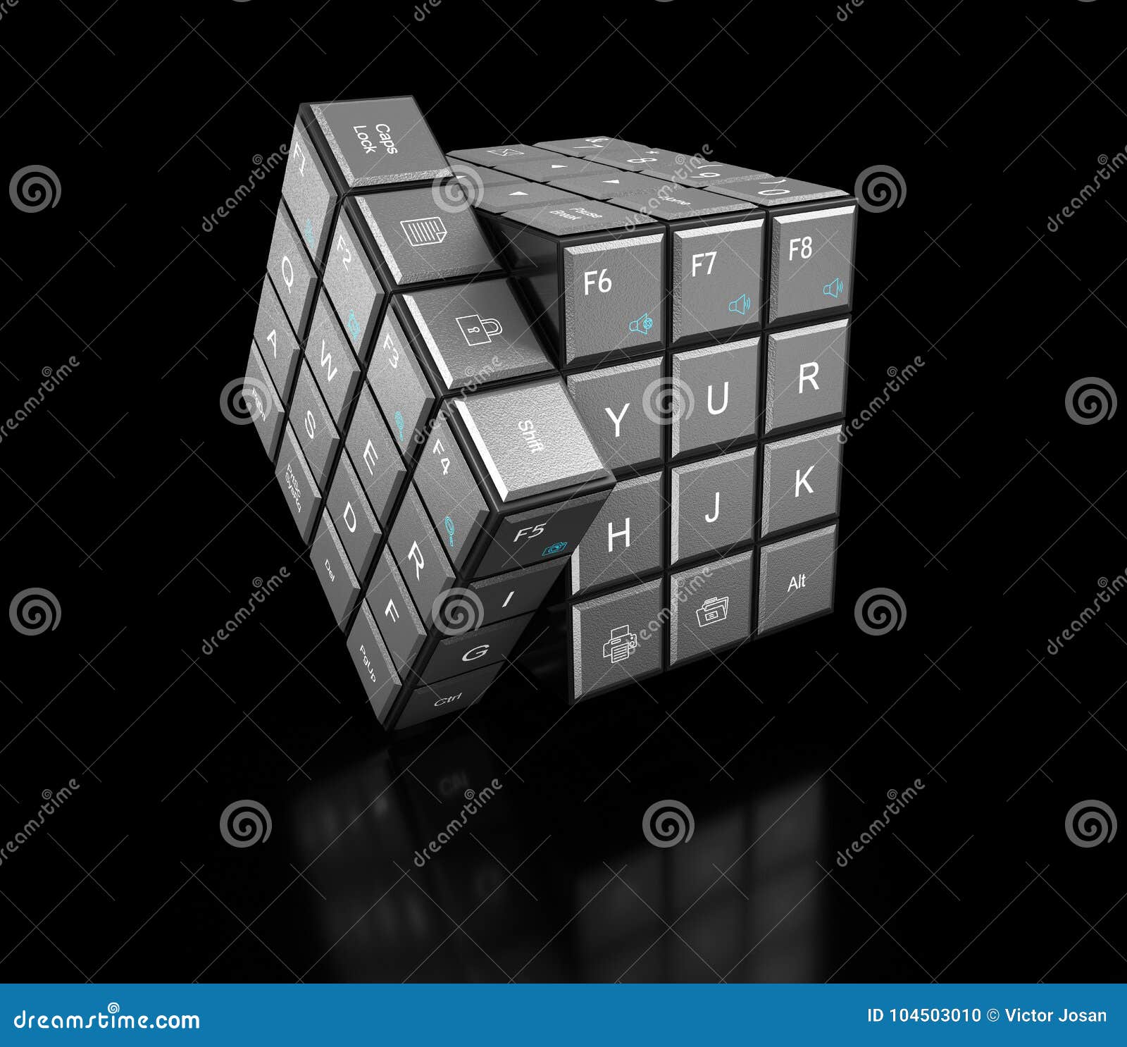 3d Illustration Of Rubikand X27 S Cube With Keyboard Buttons Isolated