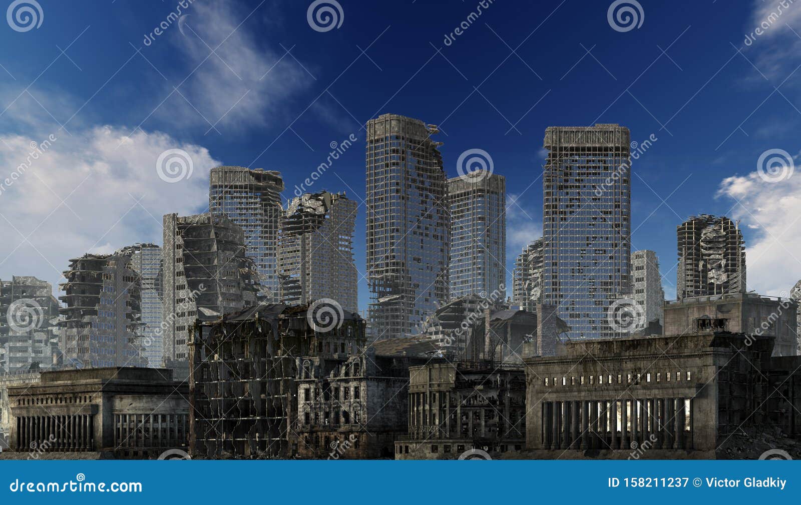 Ruins of a City Apocalyptic Landscape 3d Illustration Concept Stock ...