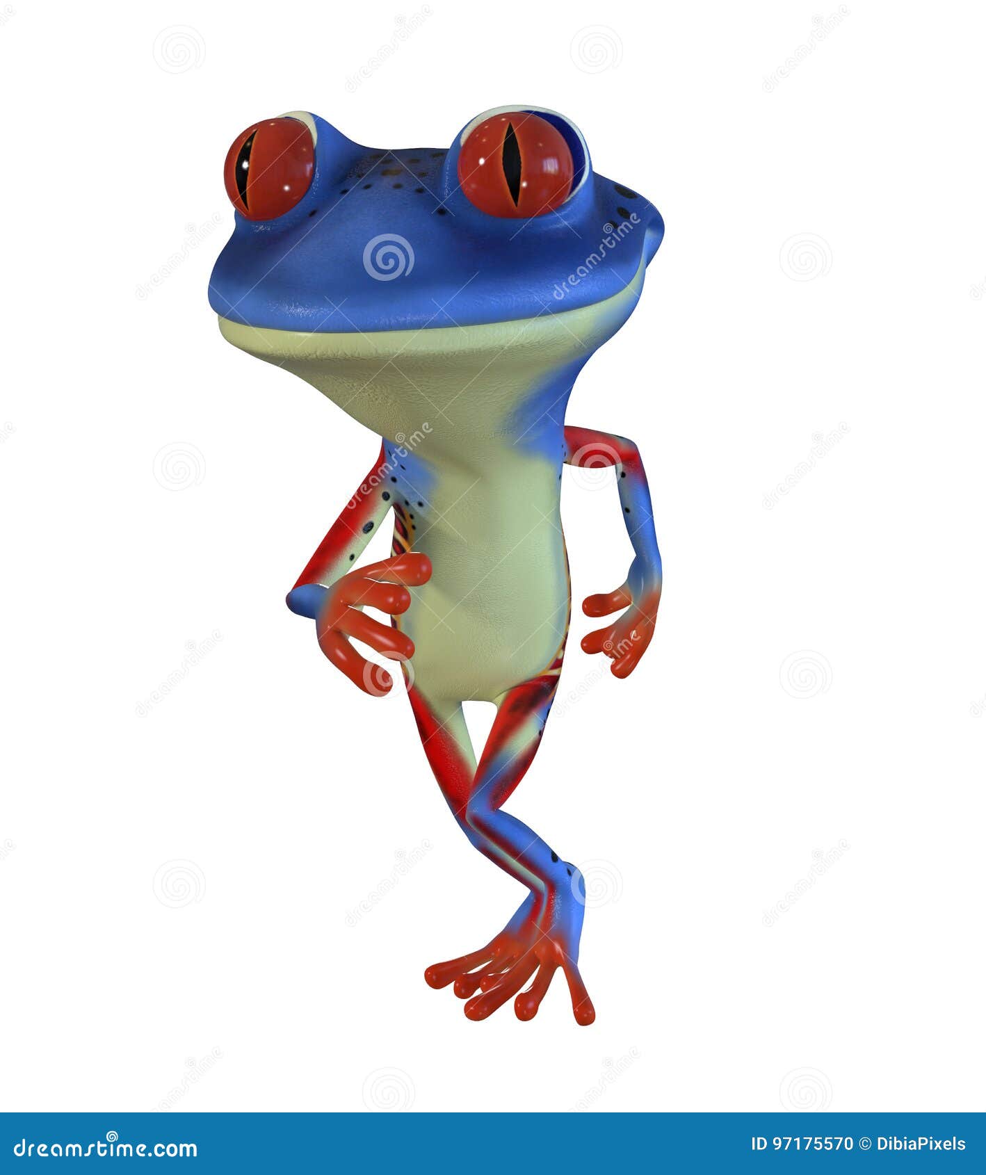 3d Illustration of a Running Blue Cartoon Frog. Stock Photo ...