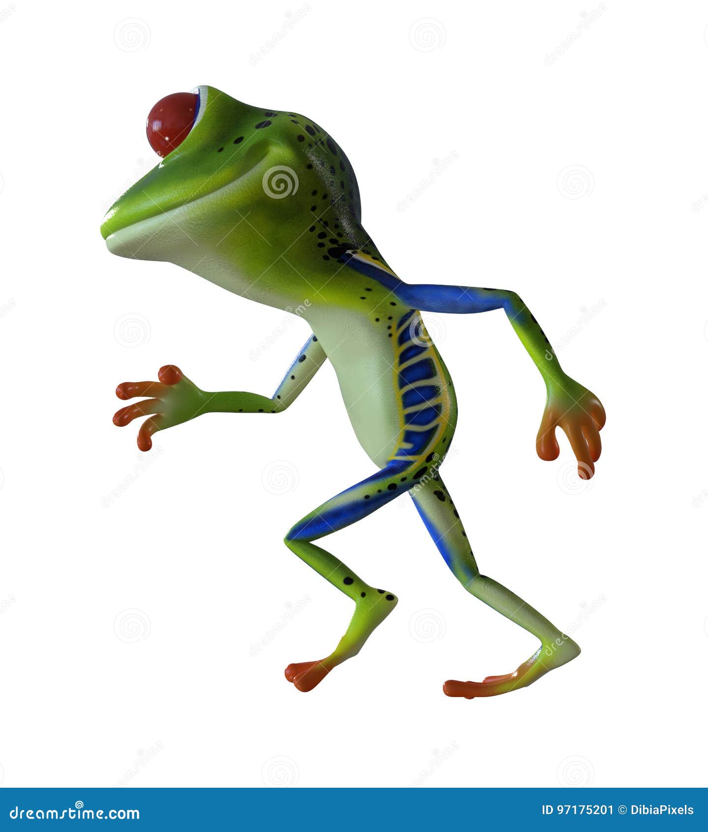 3d Illustration of a Running Green Cartoon Frog. Stock Image ...