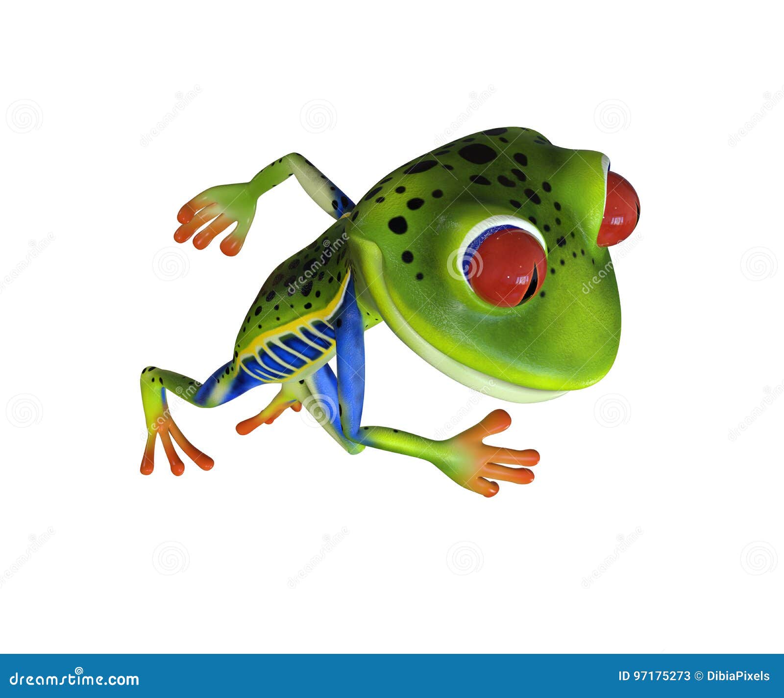 3d Illustration of a Running Green Cartoon Frog. Stock Image ...
