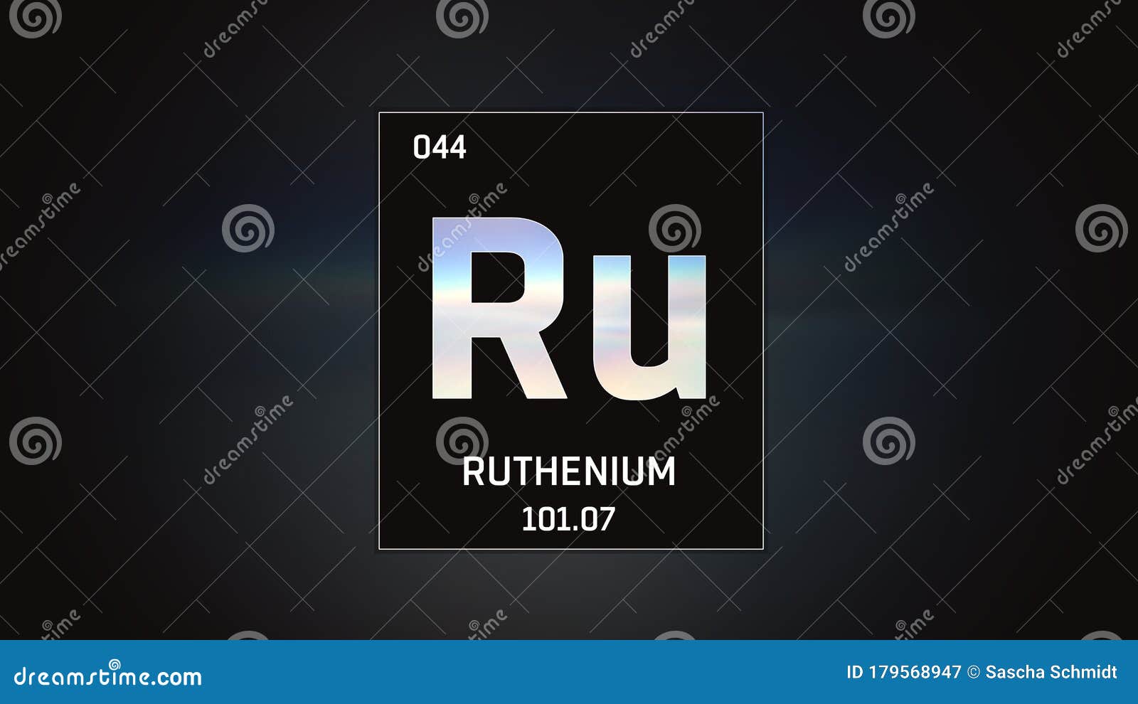 Ruthenium As Element 44 of the Periodic Table 3D Illustration on Grey ...