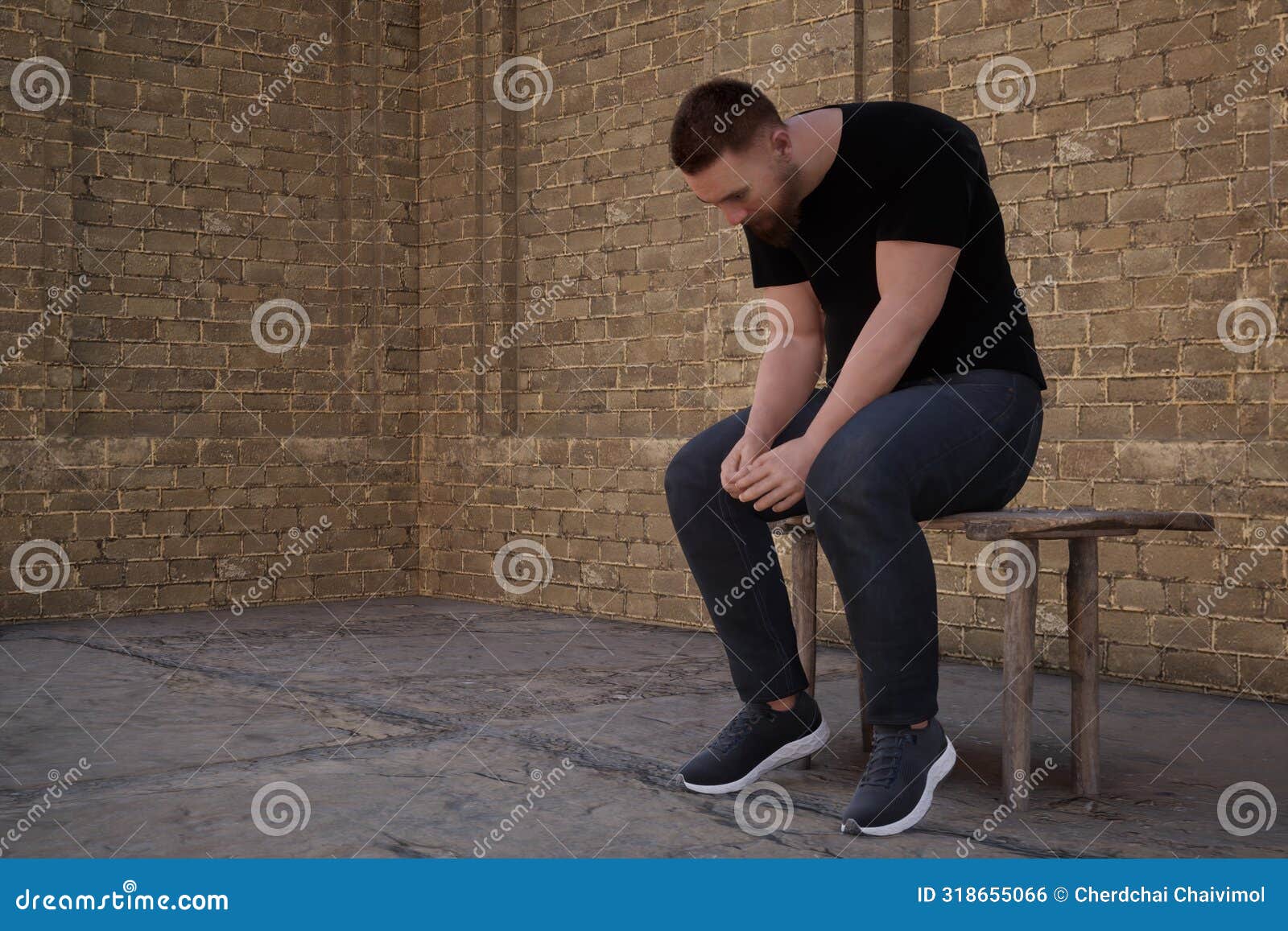 3D Illustration of a Sad Man Sitting on a Bench Stock Illustration ...